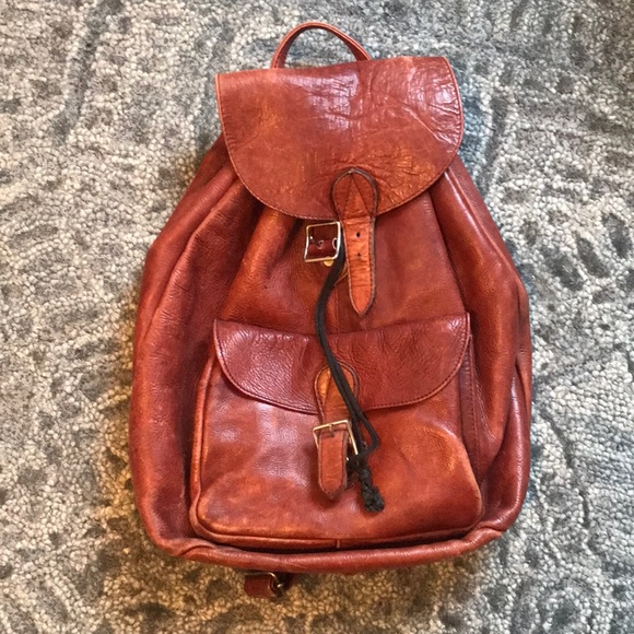 Vintage | Bags | Vintage Brickrust Color Leather Backpack Knapsack ...